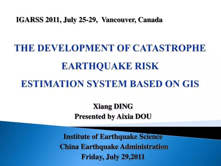 PPT - THE DEVELOPMENT OF CATASTROPHE EARTHQUAKE RISK ESTIMATION SYSTEM ... PPT - THE DEVELOPMENT OF CATASTROPHE EARTHQUAKE RISK ESTIMATION SYSTEM ...