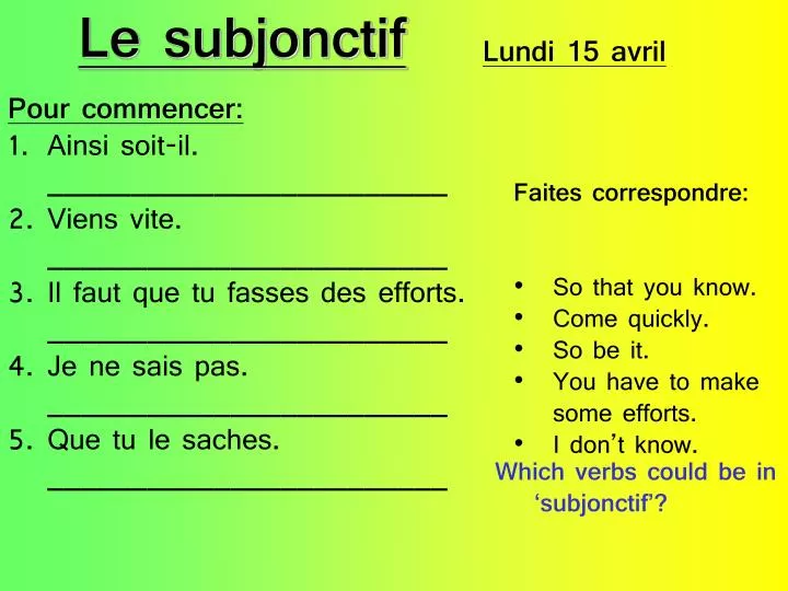 PPT - Le subjonctif PowerPoint Presentation, free download - ID:5560867