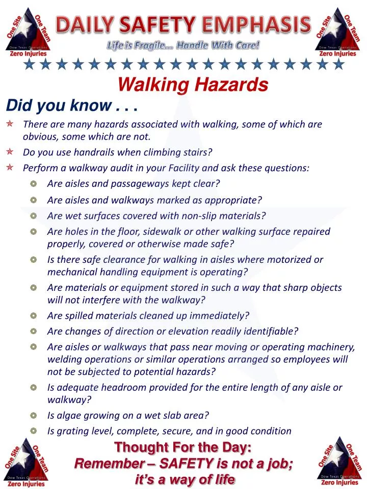 PPT - Thought For the Day : Remember – SAFETY is not a job ; it’s a way ...