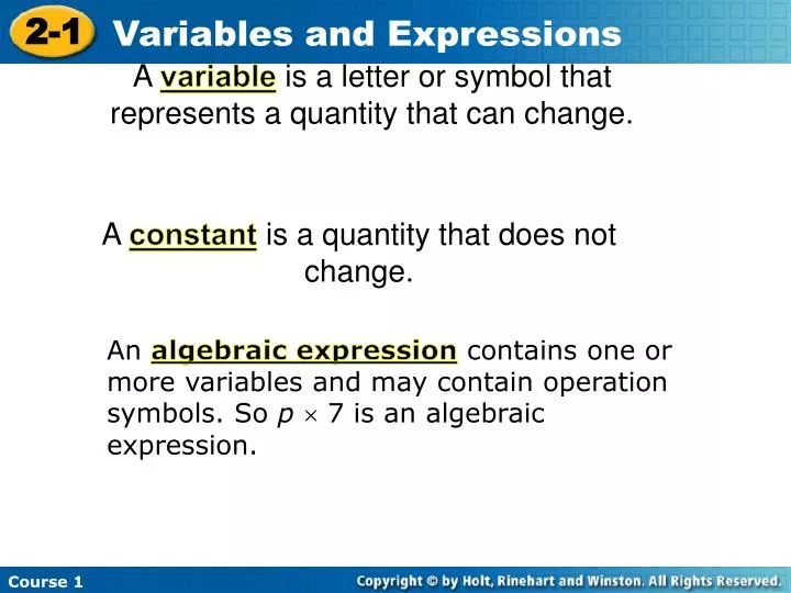 PPT - A variable is a letter or symbol that represents a quantity that ...