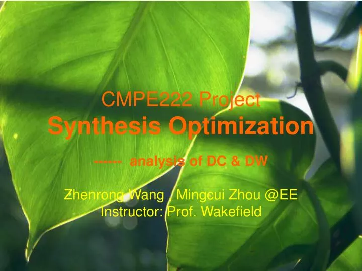 PPT - CMPE222 Project Synthesis Optimization PowerPoint Presentation ...