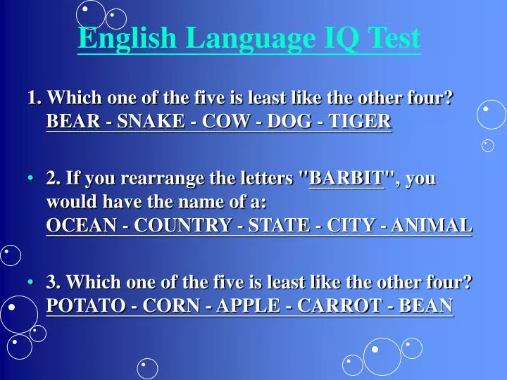 PPT - English Language IQ Test PowerPoint Presentation, free download ...