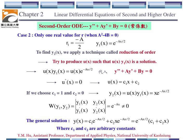 PPT - Chapter 2 Linear Differential Equations of Second and Higher ...