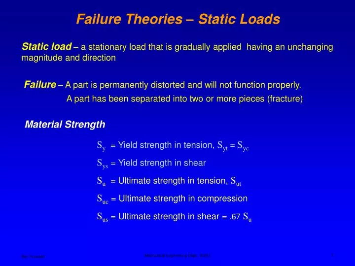 PPT - Failure Theories – Static Loads PowerPoint Presentation, free ...