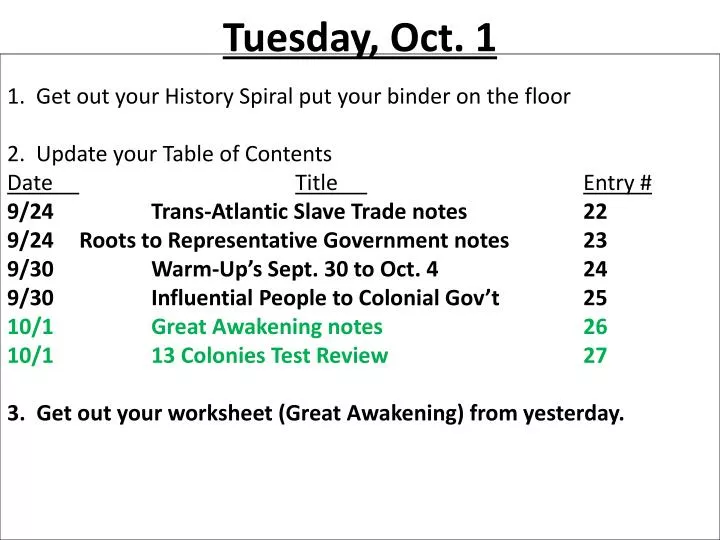 PPT - Tuesday, Oct. 1 PowerPoint Presentation, free download - ID:5582168