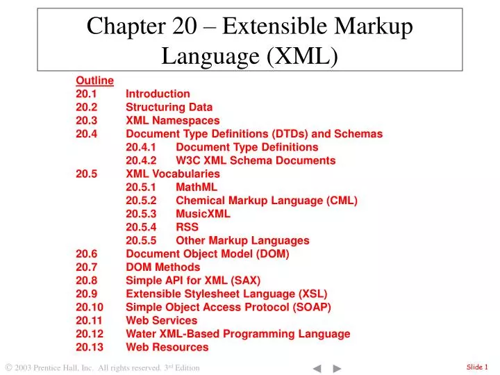 PPT - Chapter 20 – Extensible Markup Language (XML) PowerPoint ...