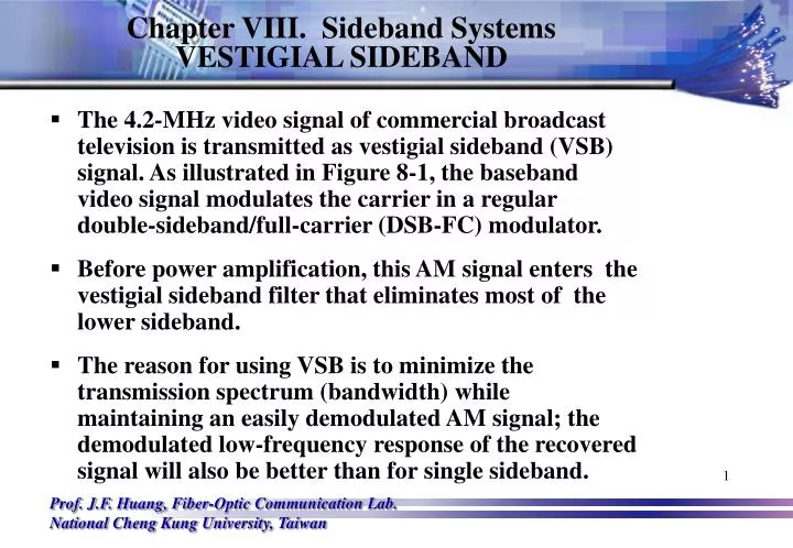 PPT - Chapter VIII. Sideband Systems VESTIGIAL SIDEBAND PowerPoint ...