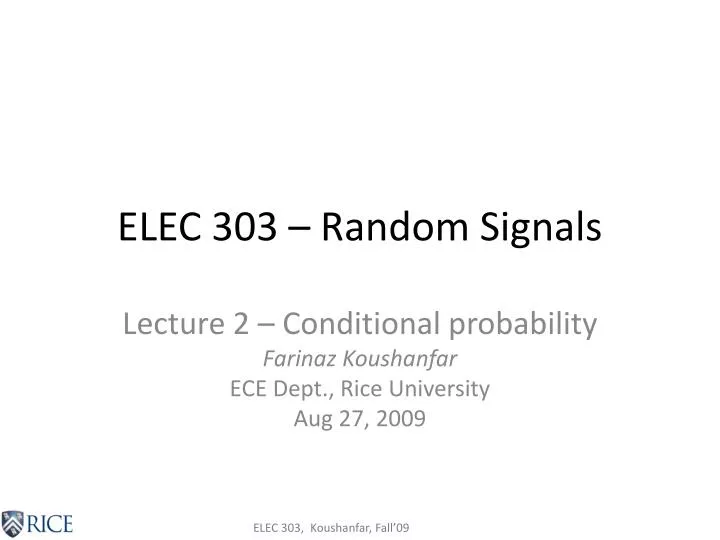 PPT - ELEC 303 – Random Signals PowerPoint Presentation, free download ...