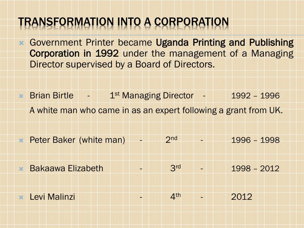 PPT - UGANDA PRINTING AND PUBLISHING CORPORATION (UPPC) FORMER ...