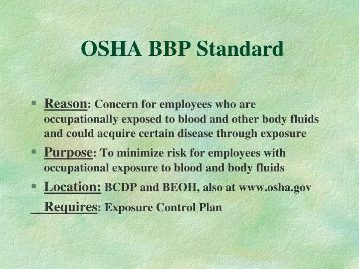 PPT - OSHA BBP Standard PowerPoint Presentation, free download - ID:5592226