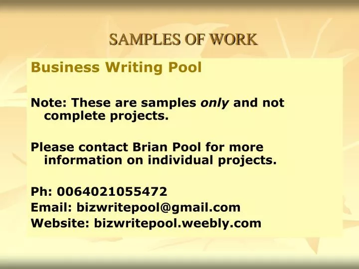 PPT - SAMPLES OF WORK PowerPoint Presentation, free download - ID:5593965