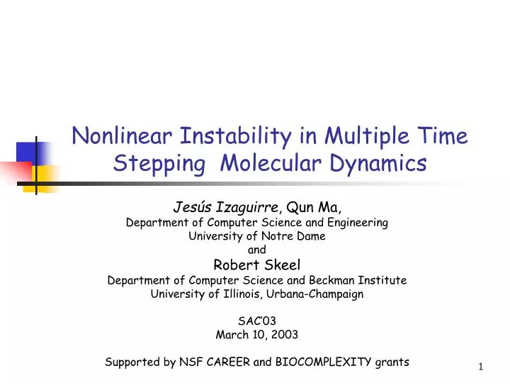 PPT - Nonlinear Instability in Multiple Time Stepping Molecular Dynamics PowerPoint Presentation ...