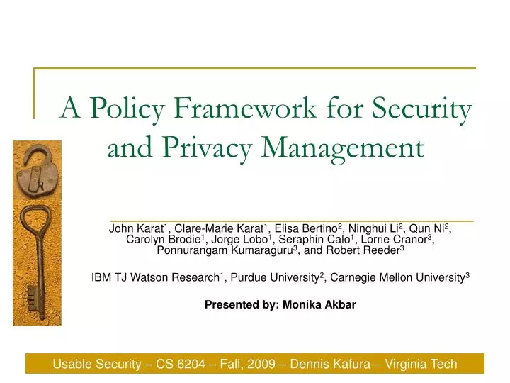 PPT - A Policy Framework for Security and Privacy Management PowerPoint ...