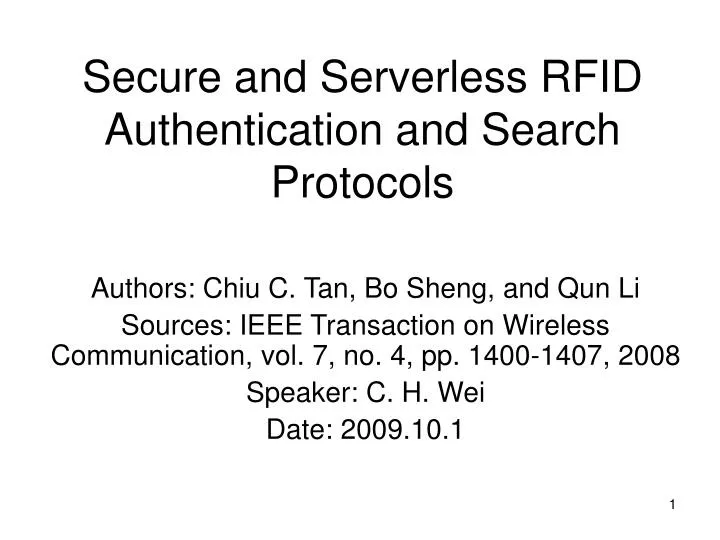 Ppt Secure And Serverless Rfid Authentication And Search Protocols