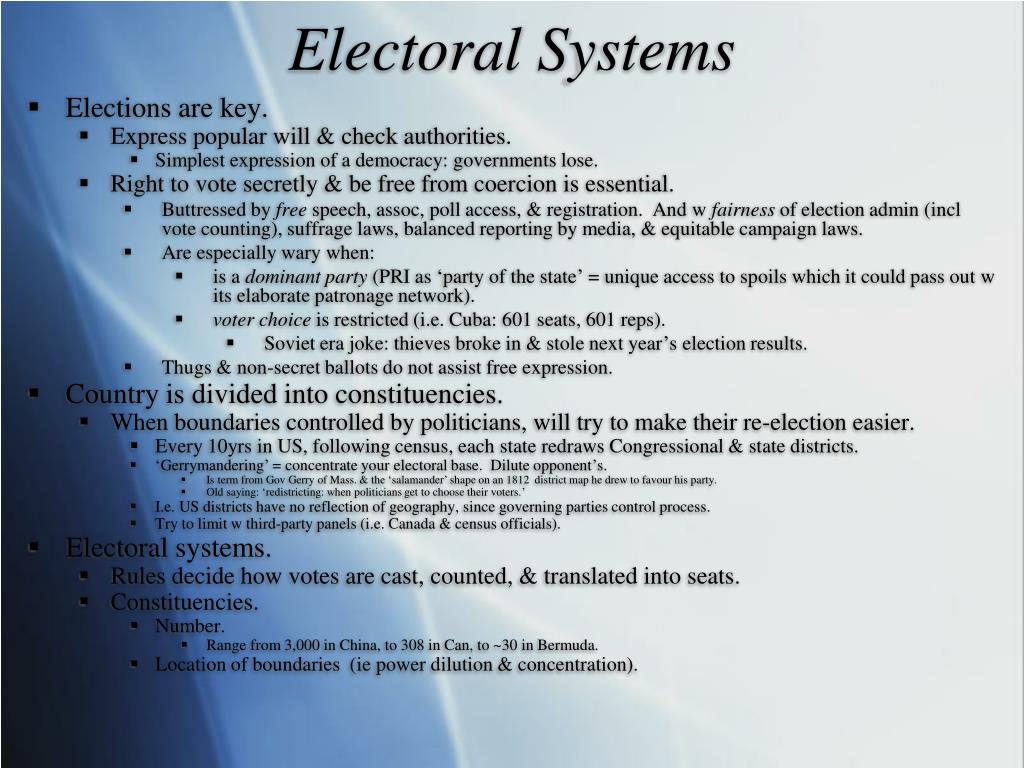 PPT - POL 1000 – Lecture 11: Political Parties & Electoral Systems ...