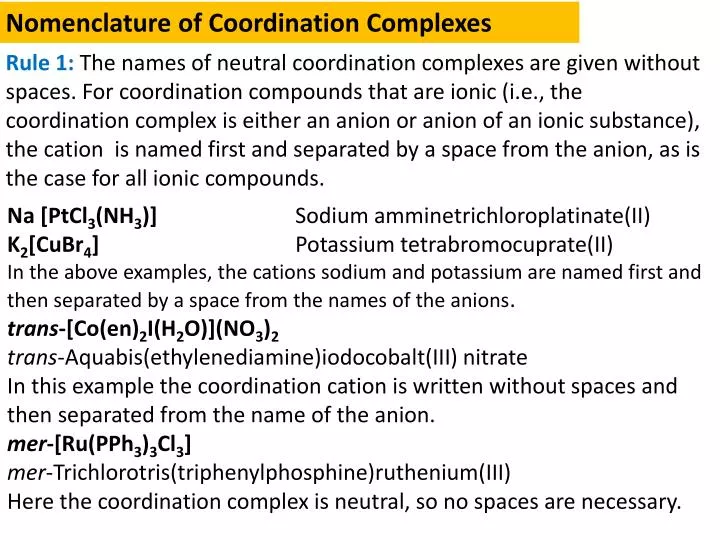 PPT - Nomenclature of Coordination Complexes PowerPoint Presentation ...
