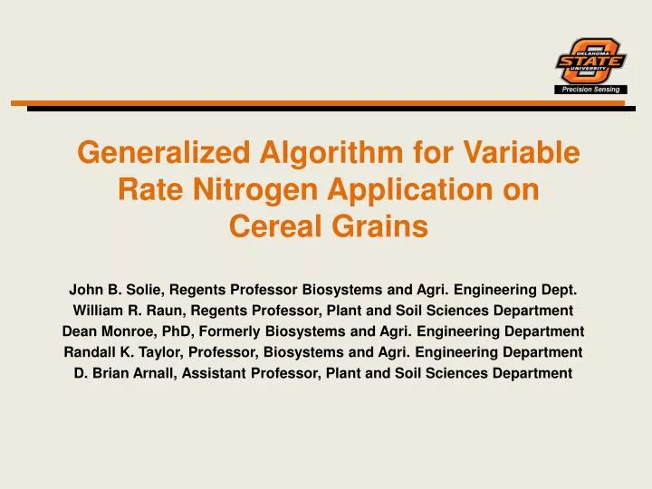 Ppt Generalized Algorithm For Variable Rate Nitrogen Application On