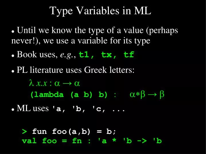PPT - Type Variables in ML PowerPoint Presentation, free download - ID ...