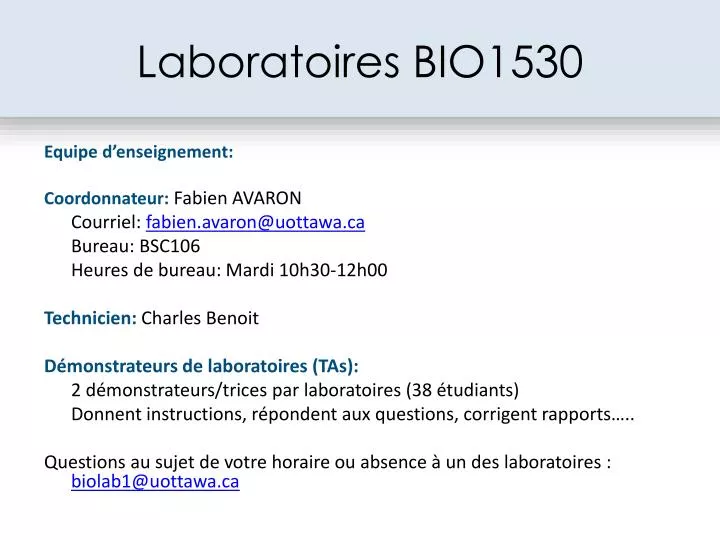 PPT - Laboratoires BIO1530 PowerPoint Presentation, free download - ID ...