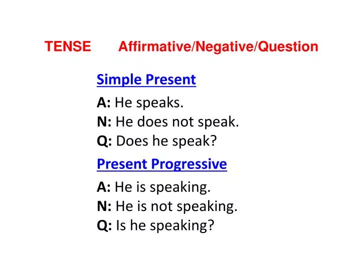 PPT - TENSE Affirmative / Negative / Question PowerPoint Presentation ...