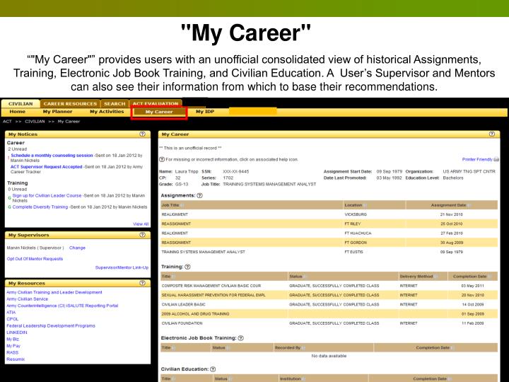 PPT - Army Career Tracker (ACT) Civilian User Overview 21 February 2012 ...