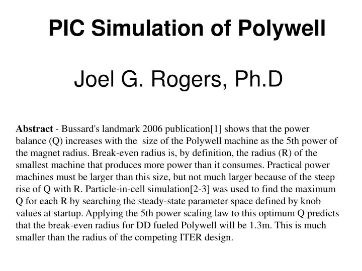 PPT - PIC Simulation of Polywell PowerPoint Presentation, free download ...