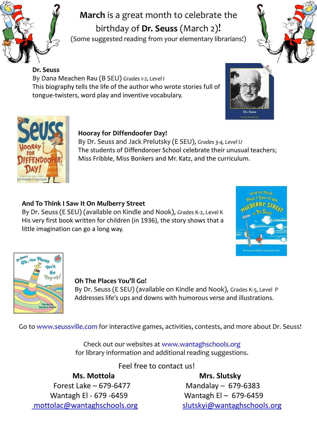 PPT - March is a great month to celebrate the birthday of Dr. Seuss ...