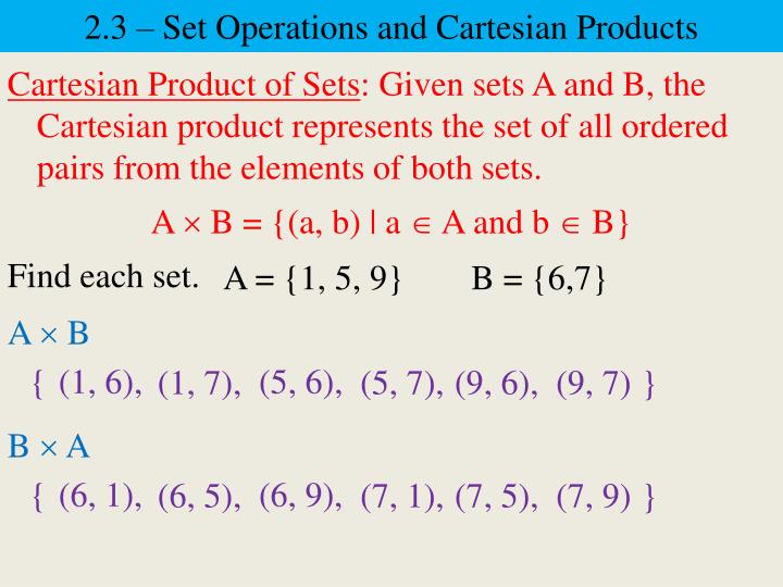 PPT - 2.3 – Set Operations and Cartesian Products PowerPoint ...
