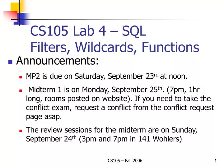 Ppt Cs105 Lab 4 Sql Filters Wildcards Functions Powerpoint Presentation Id5659136 