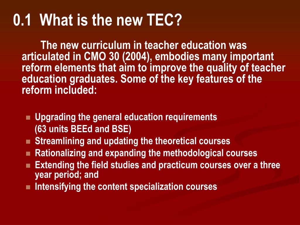 PPT - The Professional Education Courses of the NEW TEC: What Now? What ...