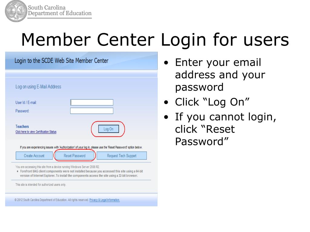 PPT - Logging into the Member Center ed.sc PowerPoint Presentation ...