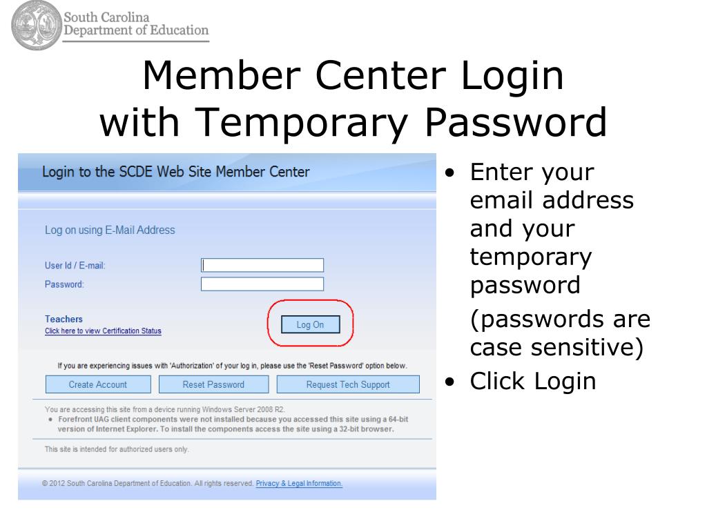 PPT - Logging into the Member Center ed.sc PowerPoint Presentation ...