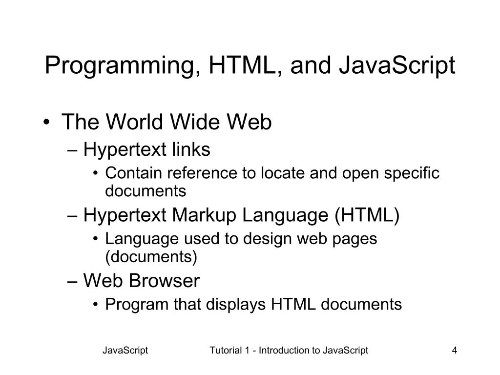 Ppt Tutorial 1 Introduction To Javascript Section A Programming Html And Javascript