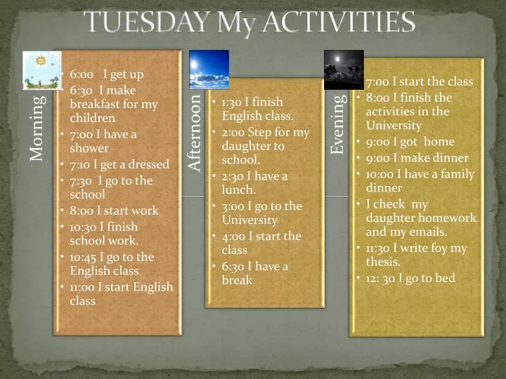 PPT - TUESDAY My ACTIVITIES PowerPoint Presentation, free download - ID ...