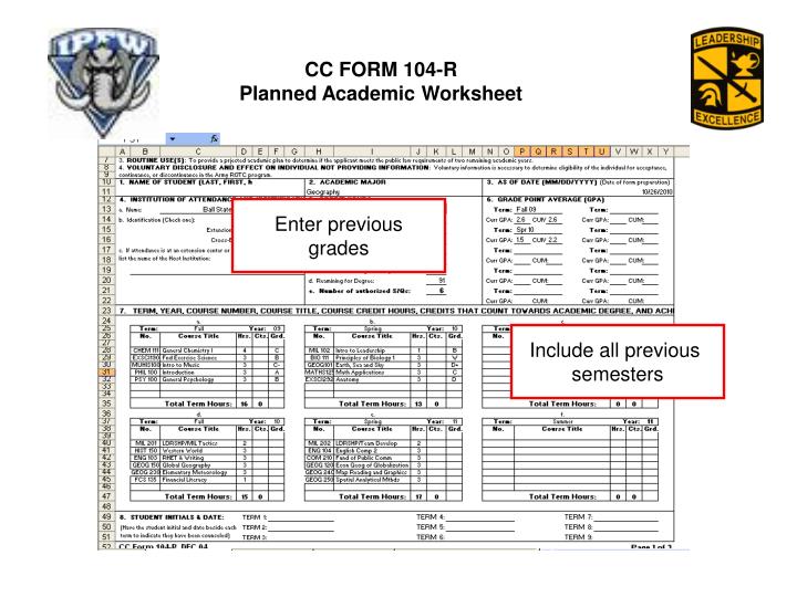 PPT - CC FORM 104-R Planned Academic Worksheet PowerPoint Presentation ...