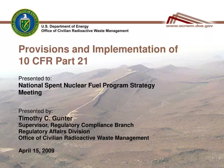 PPT - Provisions and Implementation of 10 CFR Part 21 PowerPoint ...