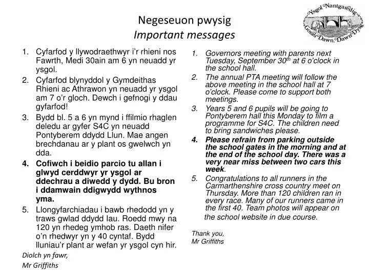 PPT - Negeseuon pwysig Important messages PowerPoint Presentation, free ...
