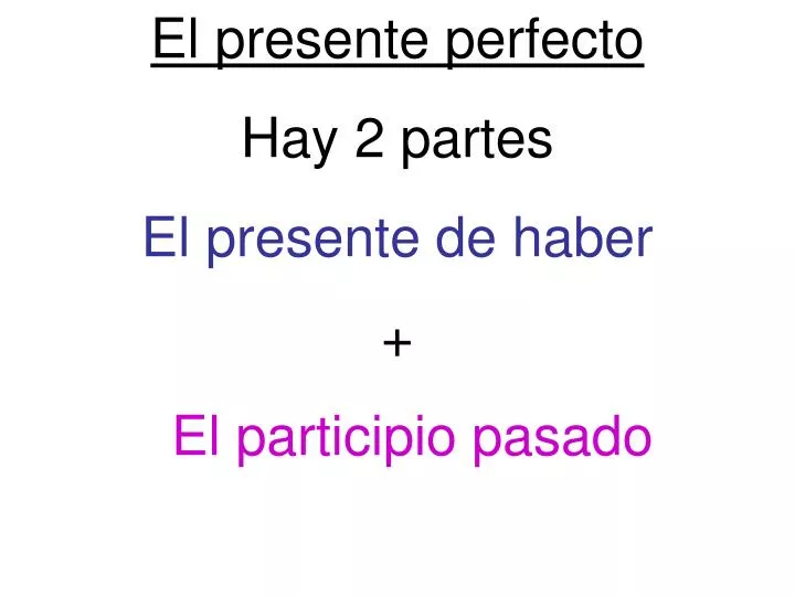 PPT - El presente perfecto Hay 2 partes El presente de haber + El ...