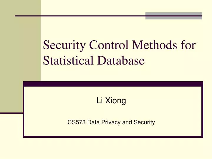 Ppt Security Control Methods For Statistical Database Powerpoint