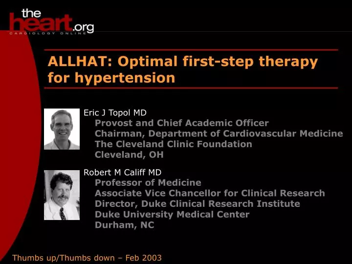 PPT - ALLHAT: Optimal first-step therapy for hypertension PowerPoint ...