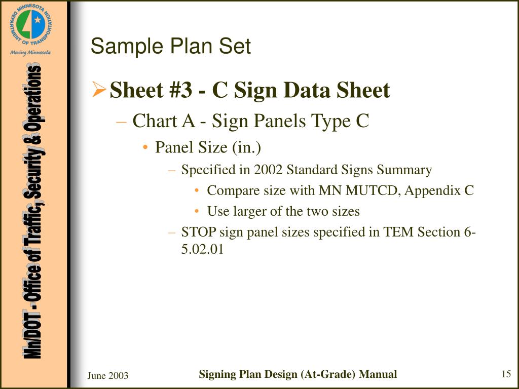 PPT - Signing Plan Design - At Grade Intersections Sample Plan Set ...