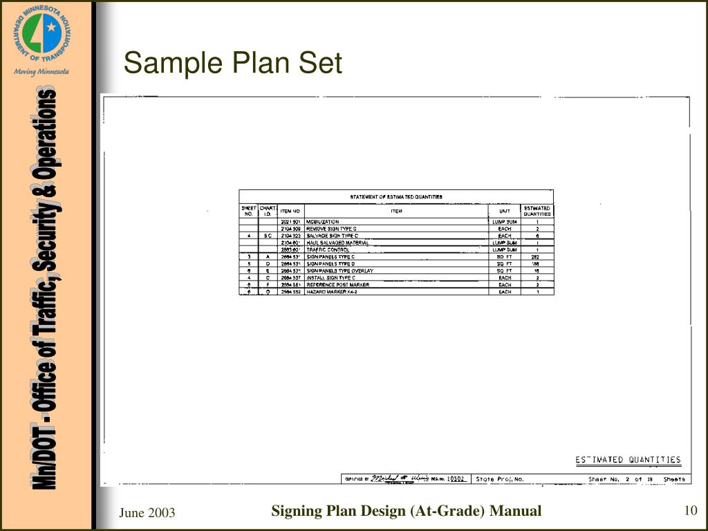 PPT - Signing Plan Design - At Grade Intersections Sample Plan Set ...