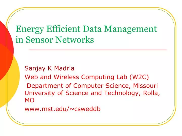 PPT - Energy Efficient Data Management in Sensor Networks PowerPoint ...