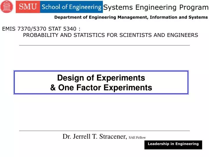 PPT - Design of Experiments & One Factor Experiments PowerPoint ...
