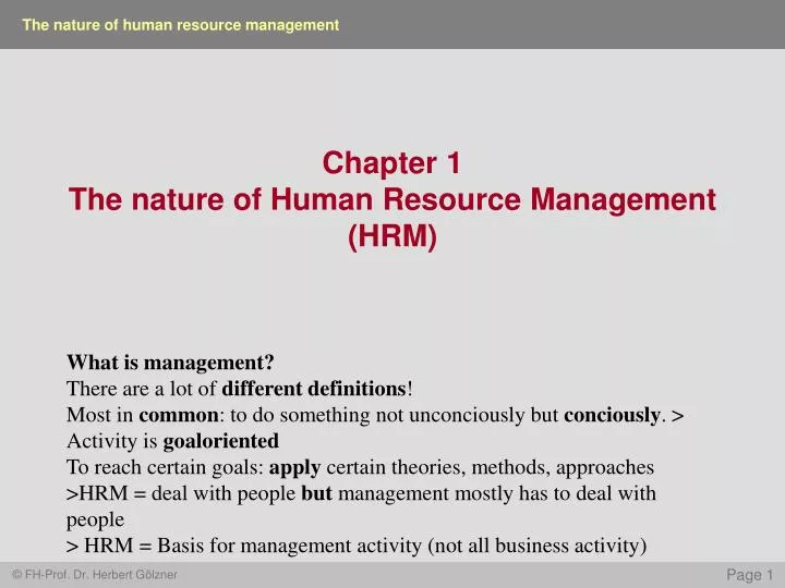 PPT - Chapter 1 The nature of Human Resource Management (HRM ...