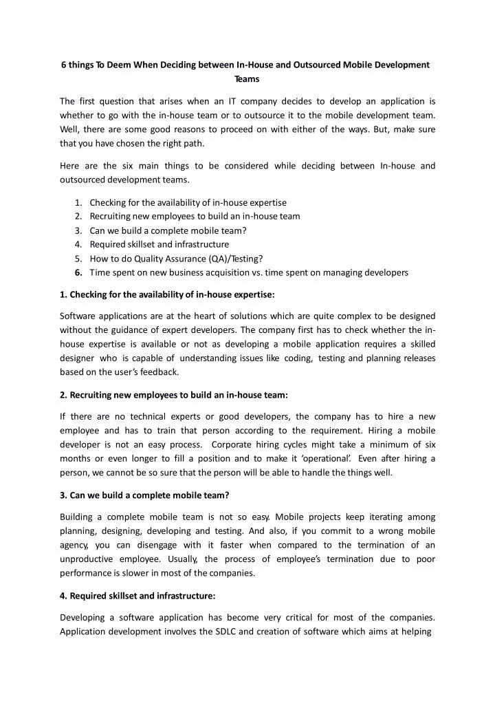 PPT - 6 things To Deem When Deciding between In-House and Outsourc ...