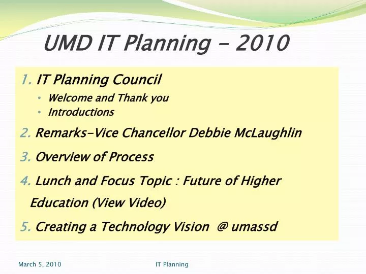 PPT - UMD IT Planning - 2010 PowerPoint Presentation, free download ...