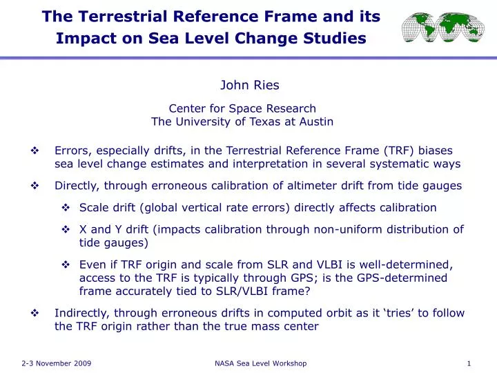 PPT - The Terrestrial Reference Frame and its Impact on Sea Level ...