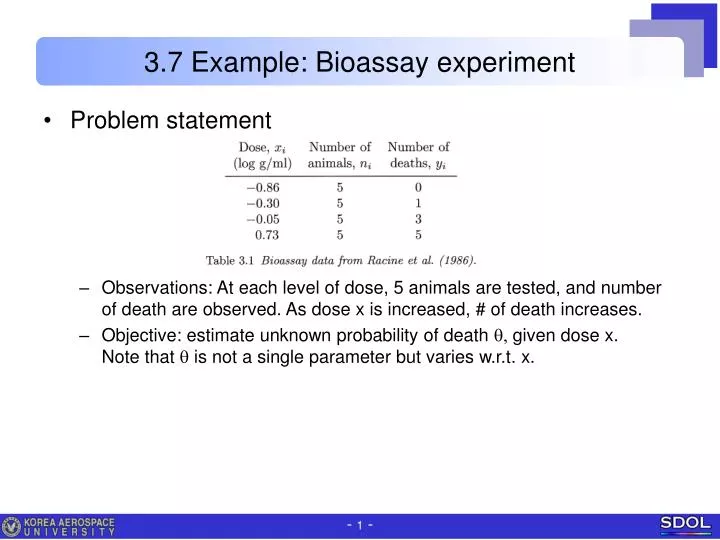 PPT - 3.7 Example: Bioassay experiment PowerPoint Presentation, free ...