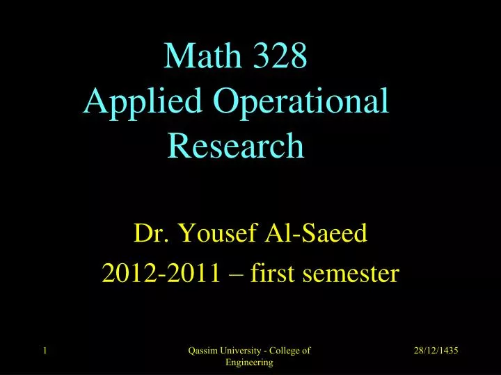 PPT - Math 328 Applied Operational Research PowerPoint Presentation ...